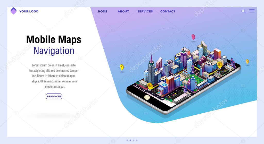 Mobile maps Navigation, And tracking concept. Isometric city map, App design, Infographic ...