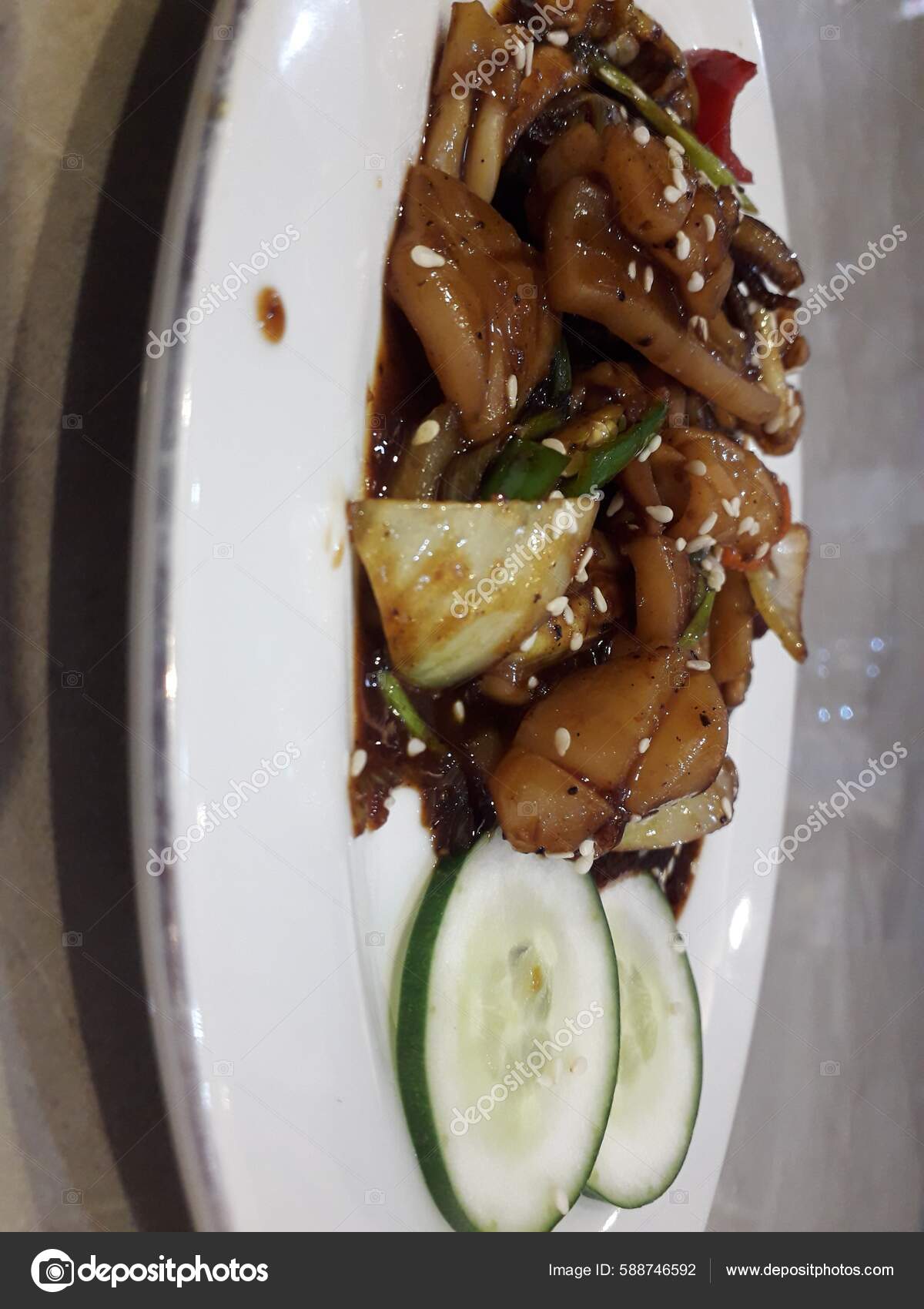 Squid Chinese Stir Fried Squid Black Pepper Garlic Soy Sauce — Stock ...