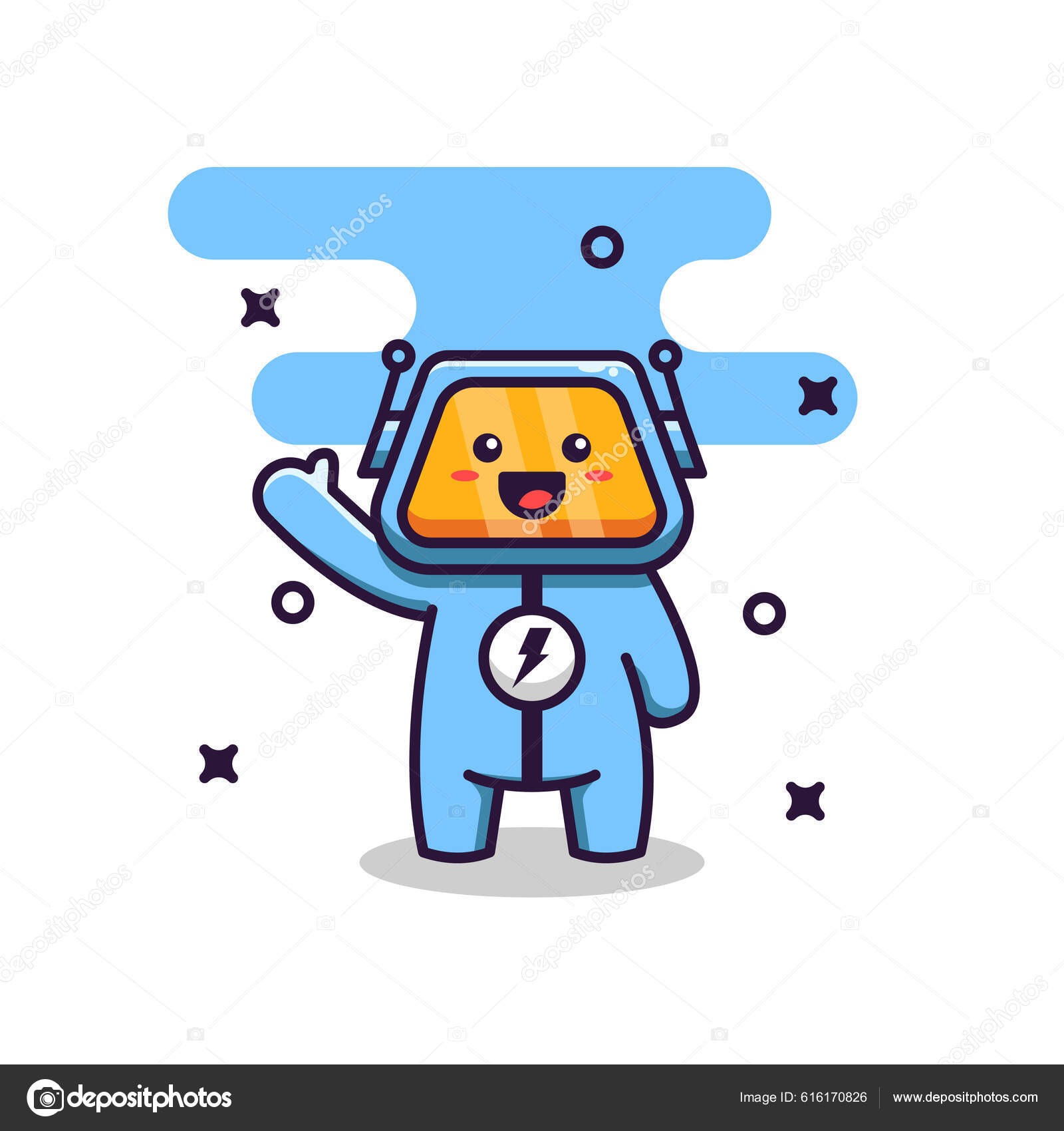 Bonito Robô Acenando Mão Desenho Animado Ilustração Estilo Desenho ...