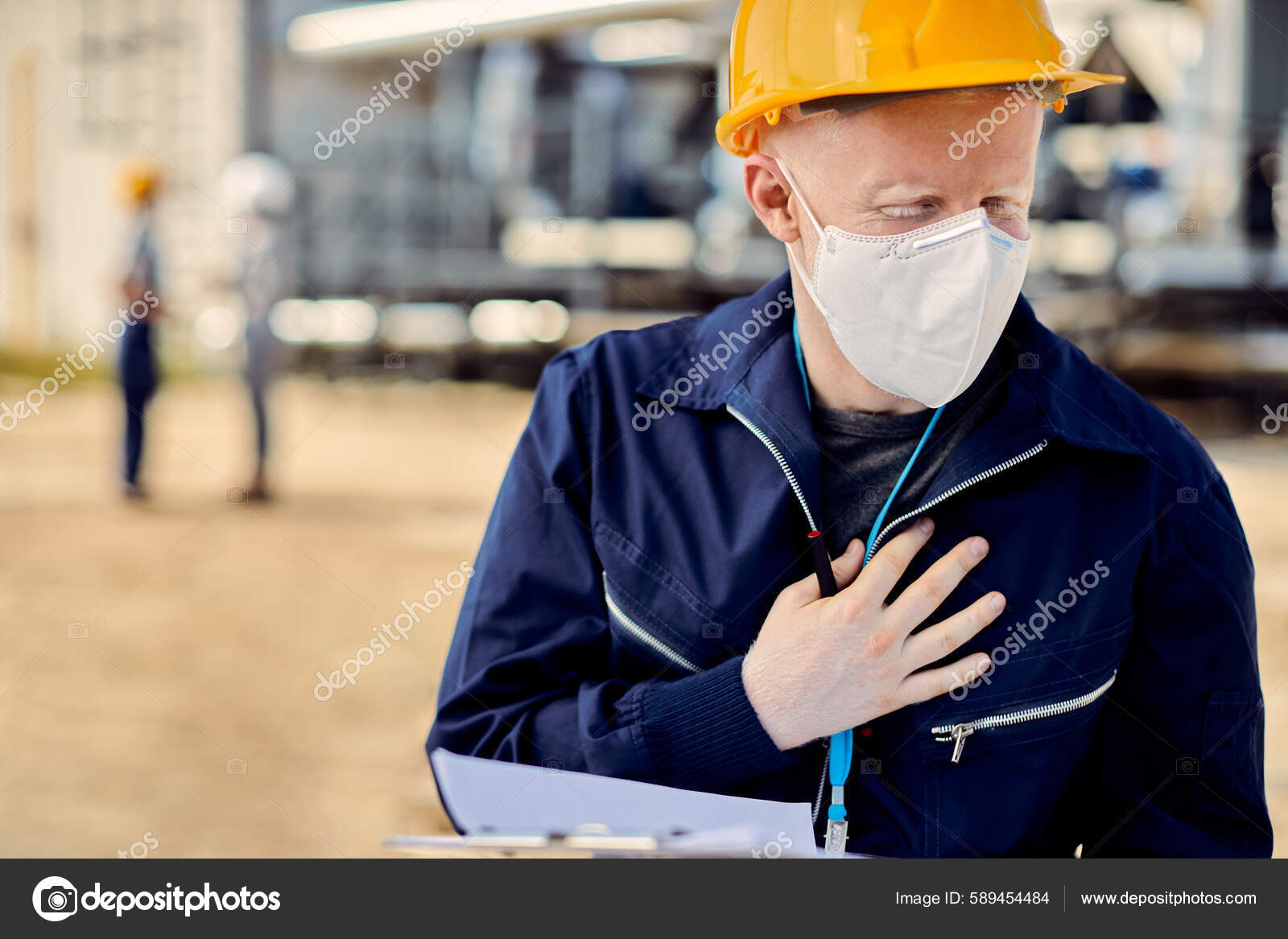 Albino Civil Engineer Feeling Sick Holding His Chest Pain While — Stock ...