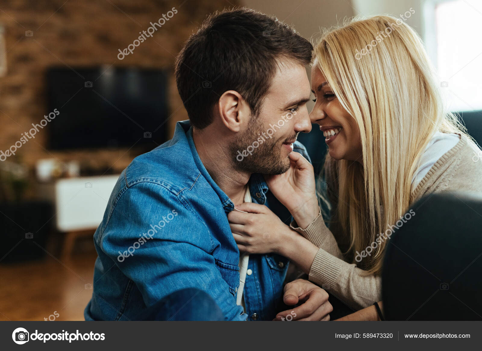 Young Happy Couple Showing Affection While Being Close Each Other ...