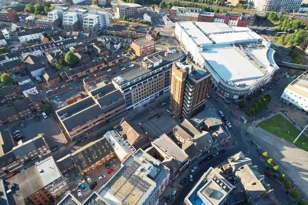 High Angle Drone's View of Luton City Center and Railway Station, Luton ...