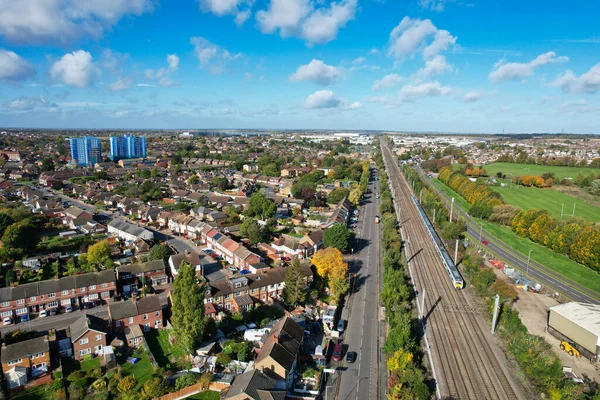 High Angle and high altitude view of British City on a Cloudy Day ...