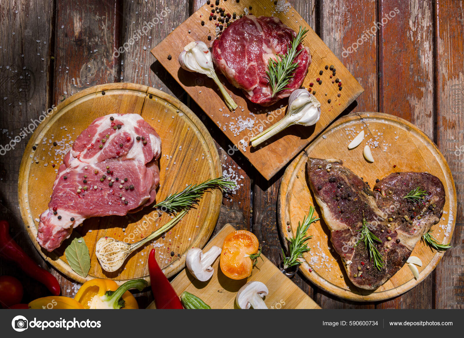 Raw Beef Meat Boneless Meat Piece Raw Pork Garlic Cloves Stock Photo by ...