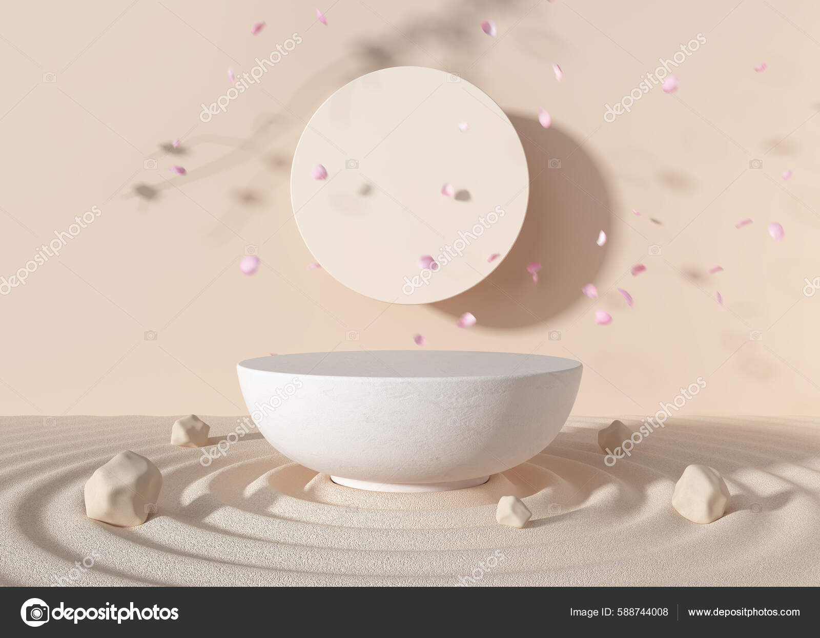 Zen Product Display Podium Advertisement Japan Petals Sakura Shadow ...