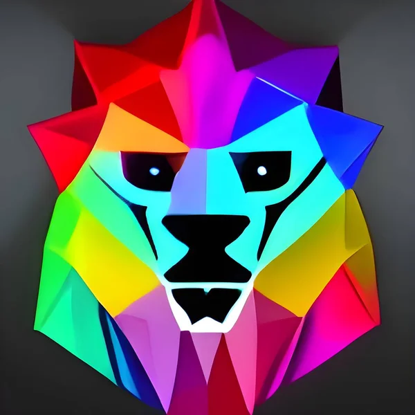a colorful glowing low poly logo of a lion. low poly lion logo - Stock ...