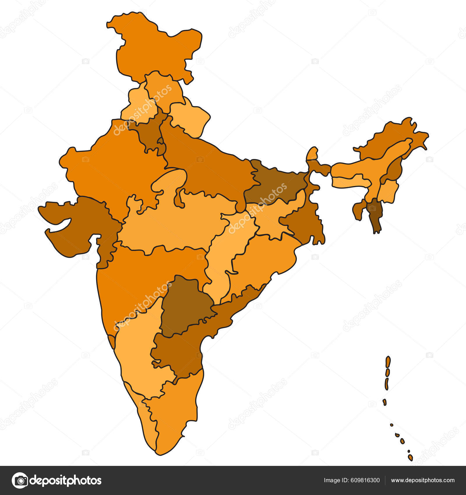 India Country States Outline Map Isolated Illustration Travel Culture ...