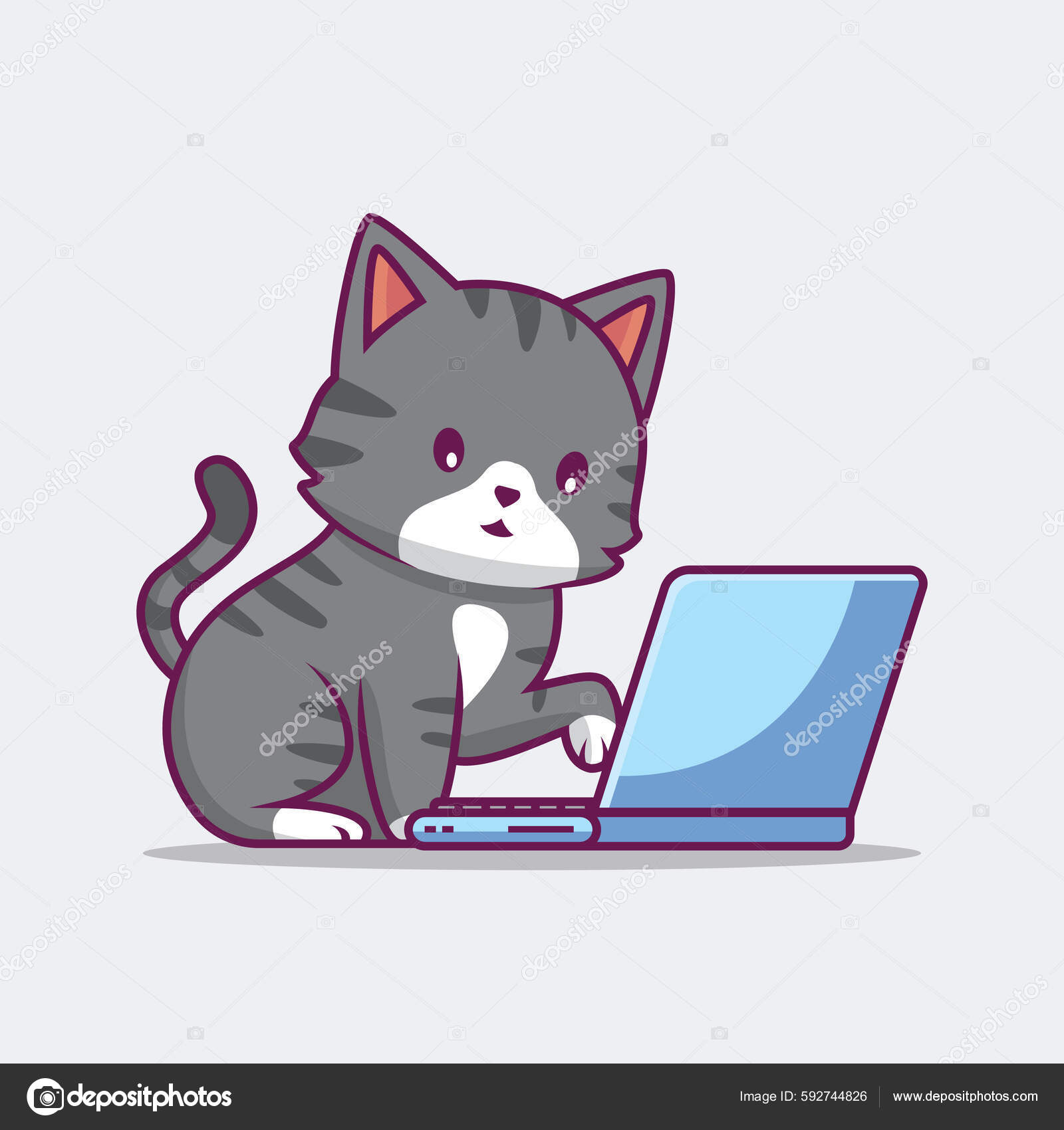 Cute Cat Working Laptop Cartoon Illustration Stock Vector by ©bayucesh ...