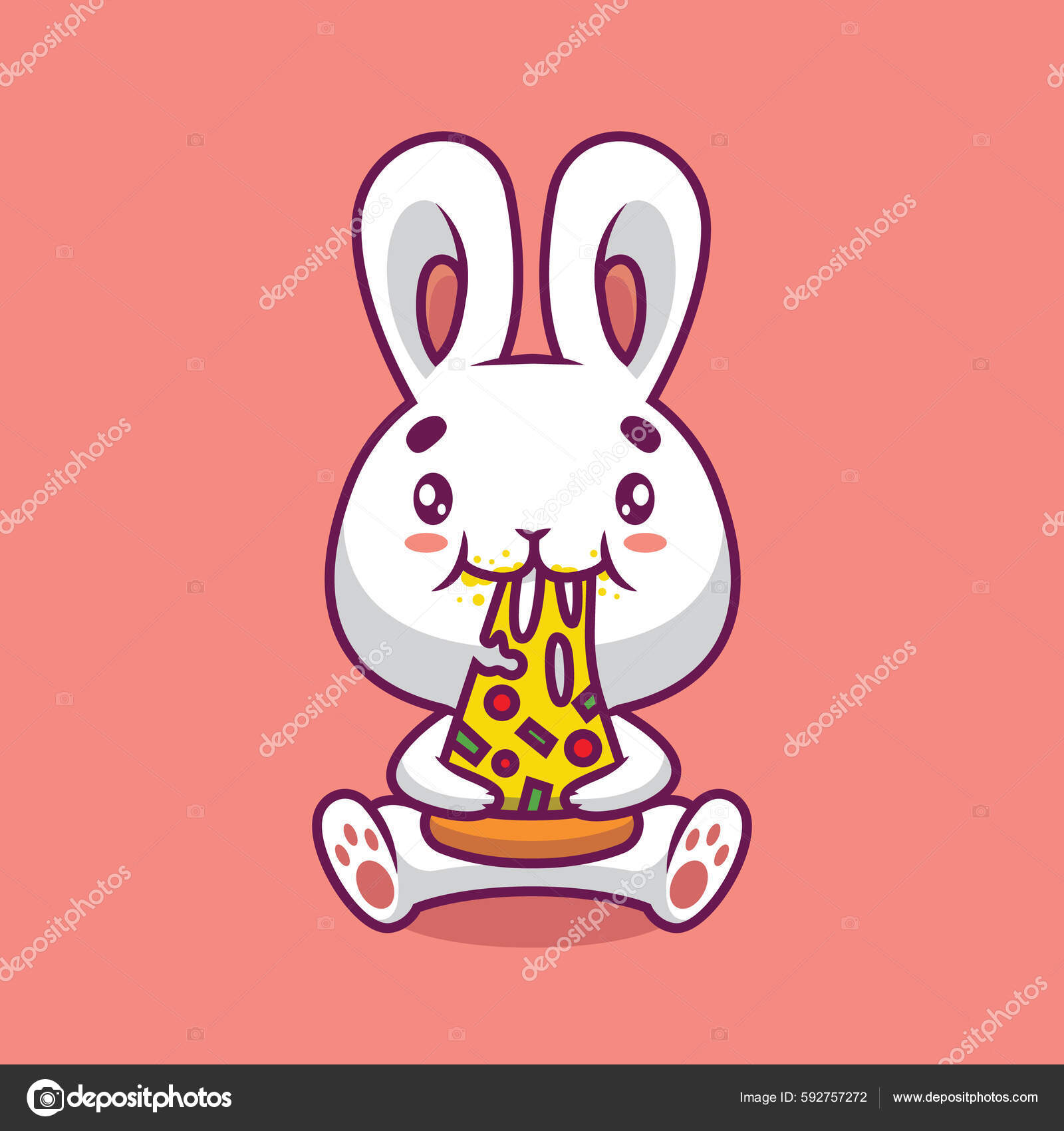 Cute Rabbit Eating Pizza Cartoon Illustration Vector de stock ...