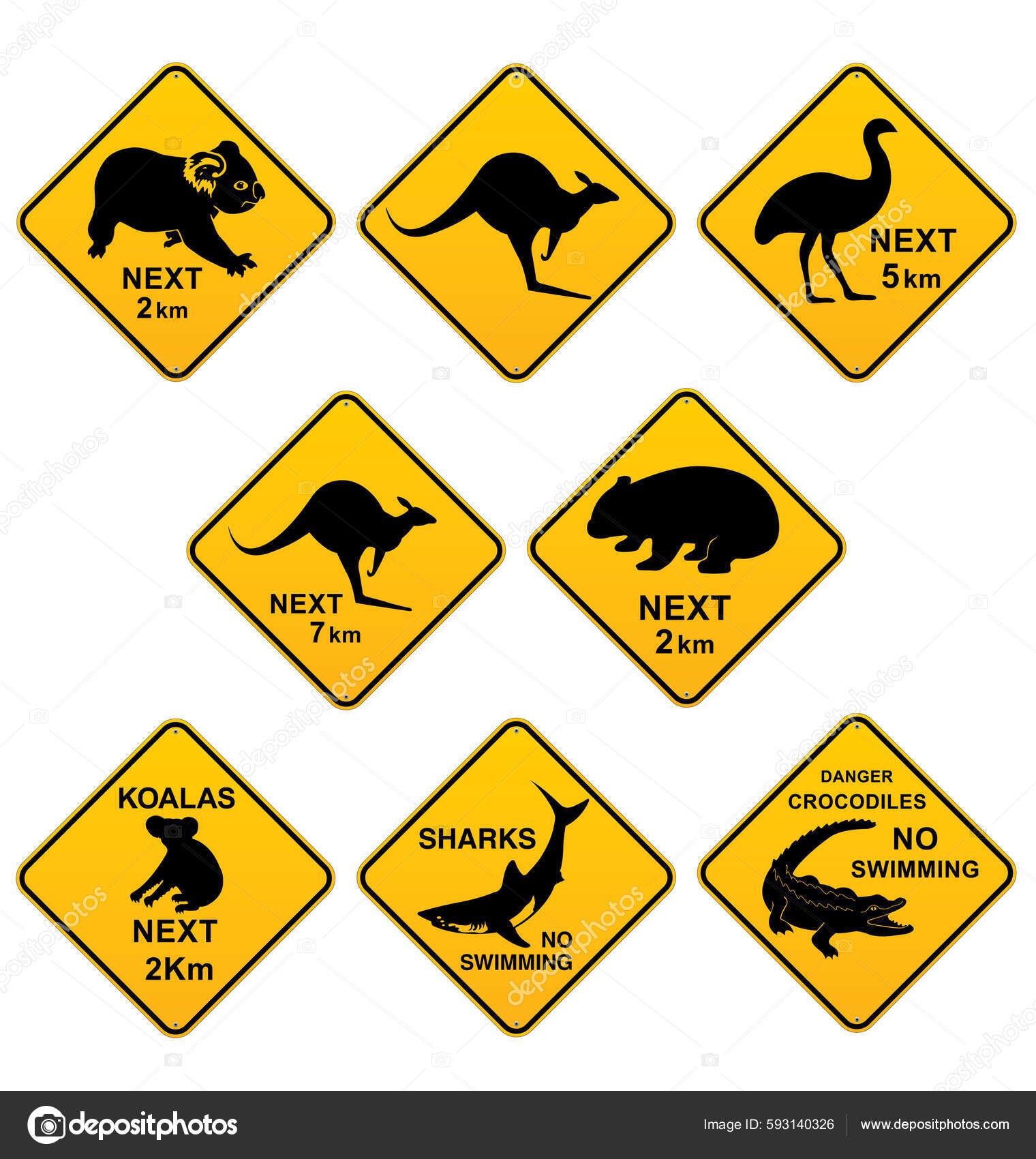 Australian Animal Road Signs Set Stock Vector by ©MartyInkTank 593140326
