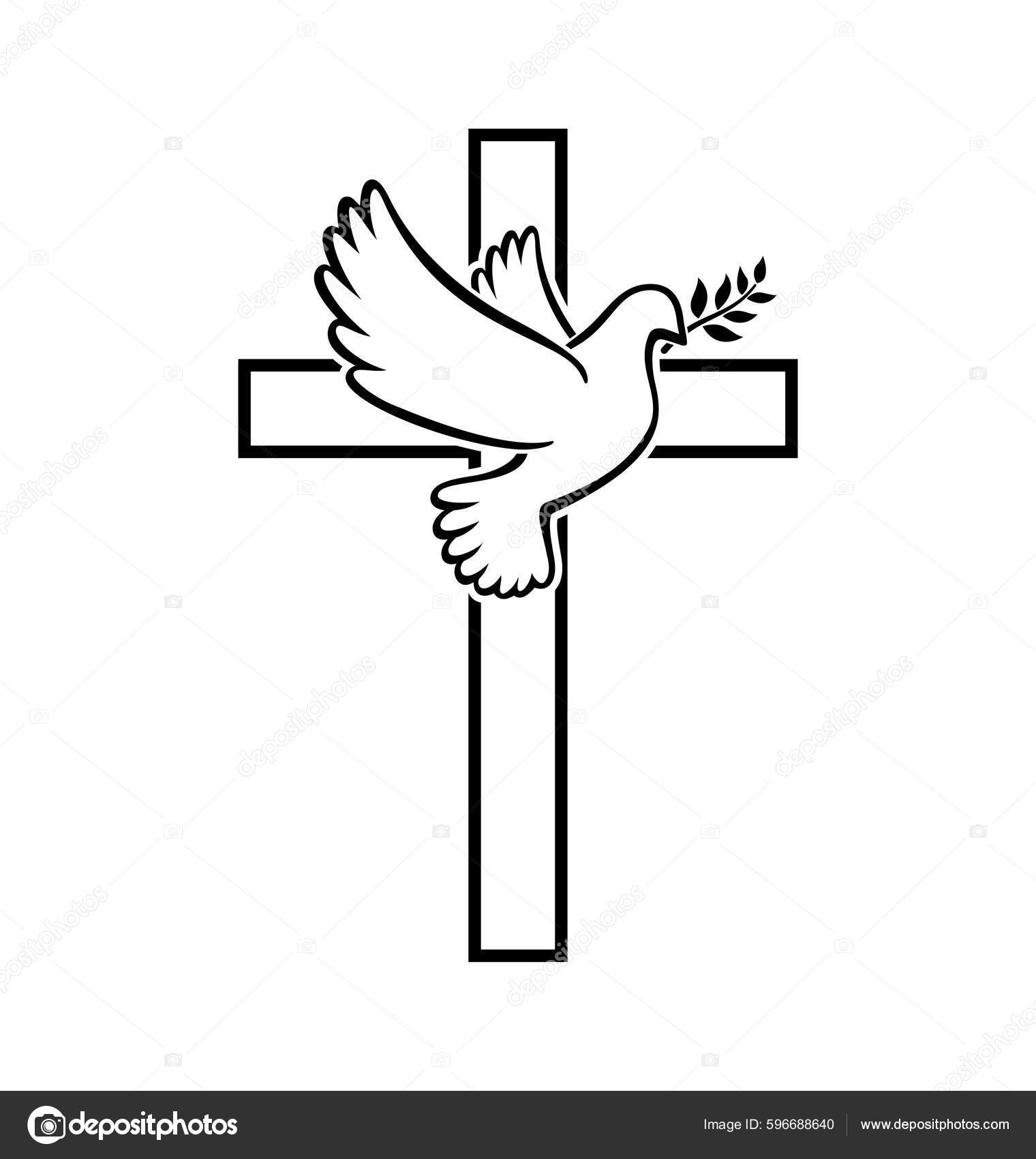 Hermosa Paloma Blanca Paz Cruz Cristiana Vector de stock #596688640 de ...