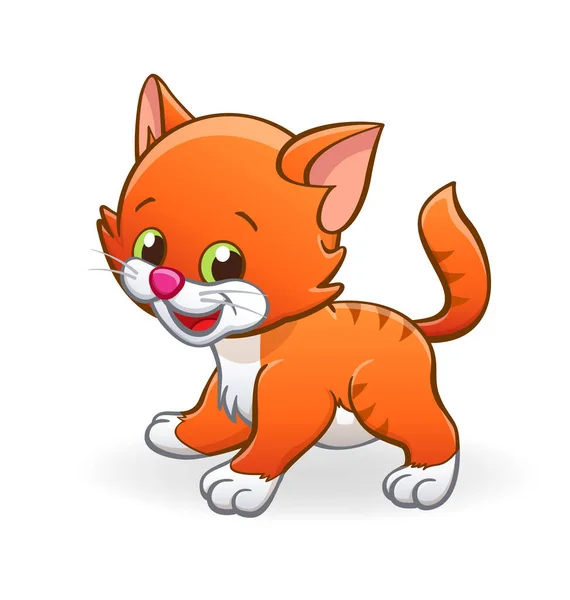 Cute Cartoon Gray Kitten Cat Playing Butterfly Stock Vector By