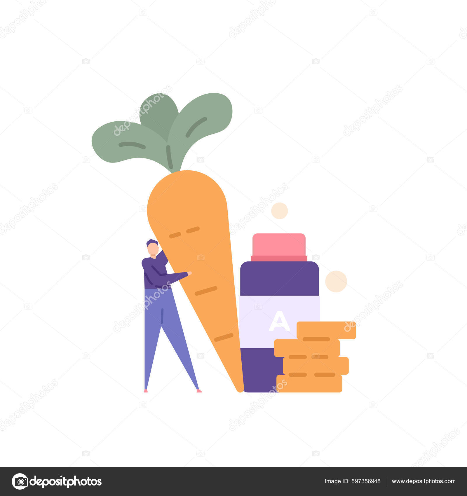 Intake Vitamin Foods Contain Lots Vitamin Man Stands Next Carrot Vektor ...