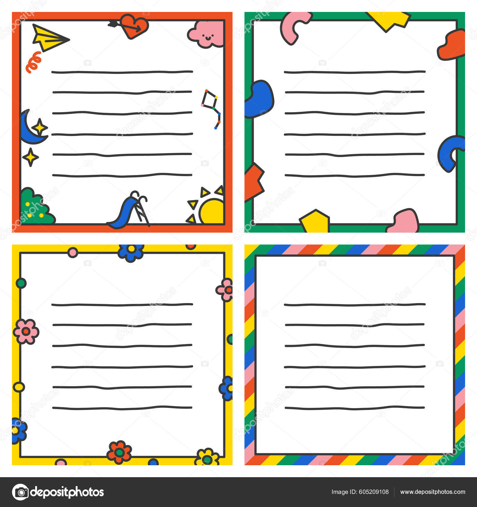 Colorful Shape Geometric Doodle Line Border Frame Template Stock Vector ...