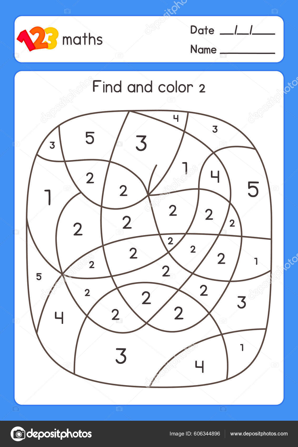Black White Coloring Outline Number Maths Subject Exercises Sheet Kawaii Stock Vector by ...