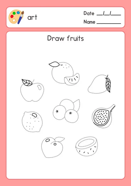 Draw Line Matching Words Picture Fruits Exercises Sheet Kawaii Doodle Vector de stock por ...