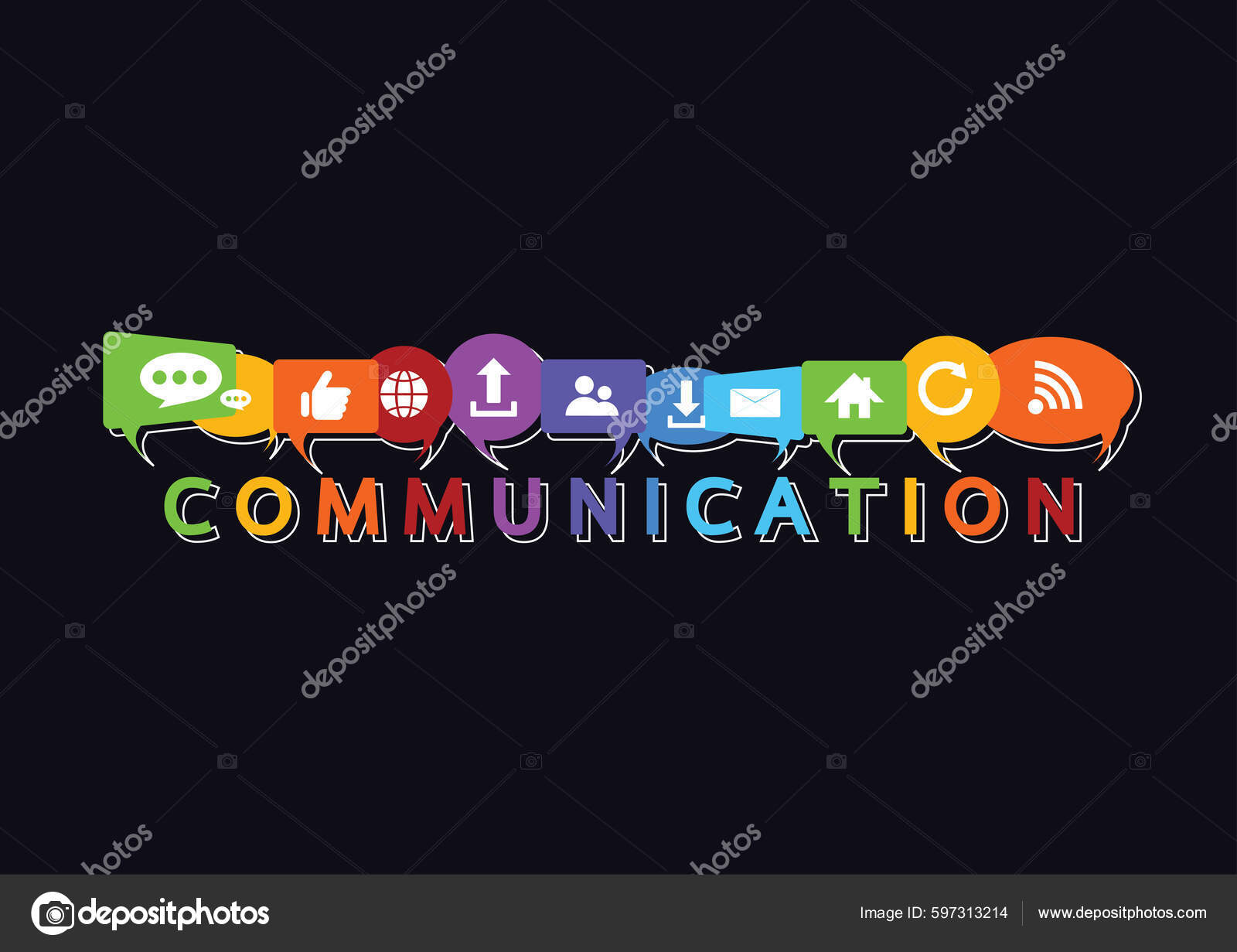 Vector Illustration Communication Concept Word Communication Colorful ...