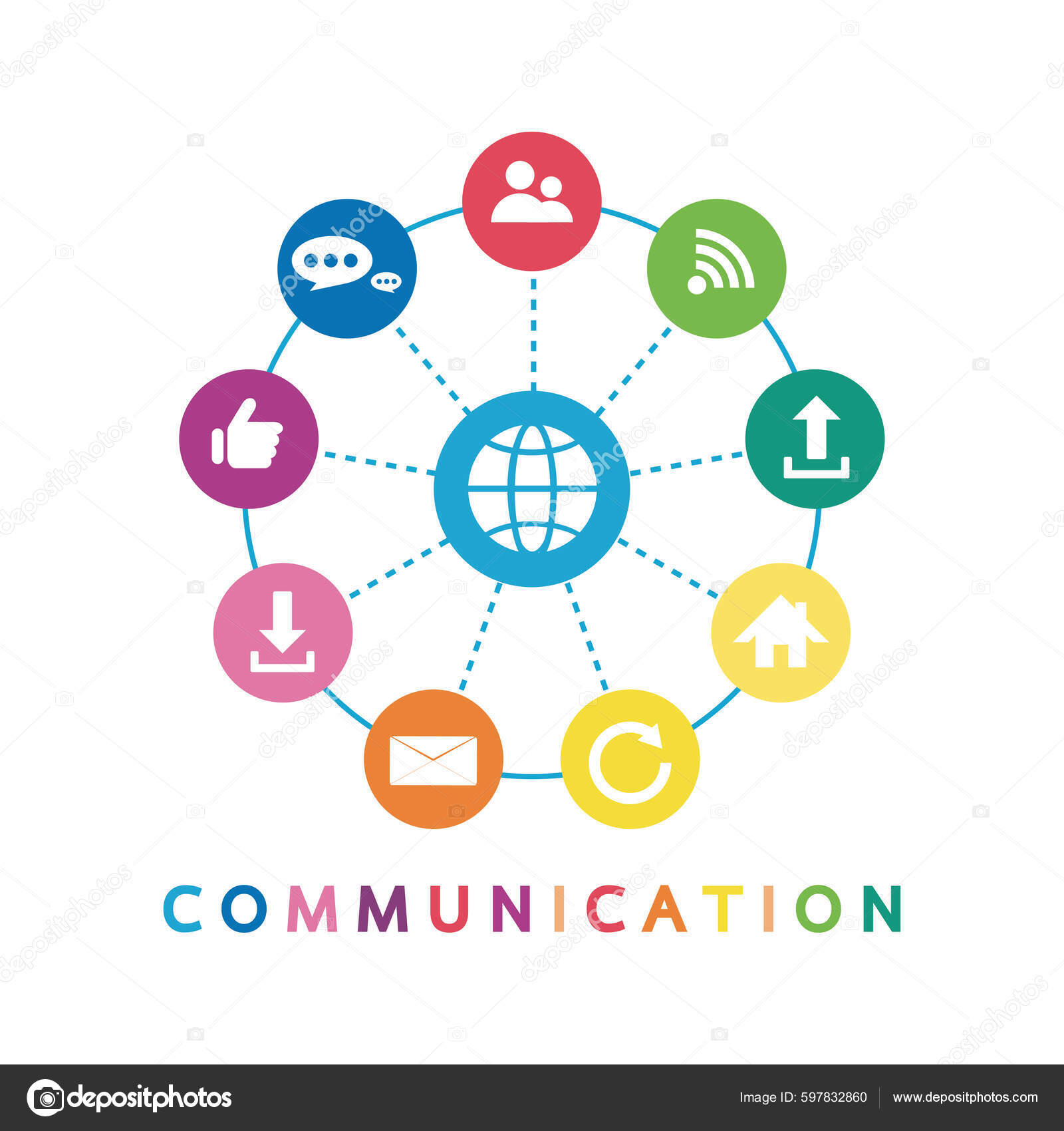 Vector Illustration Communication Concept Word Communication Colorful ...