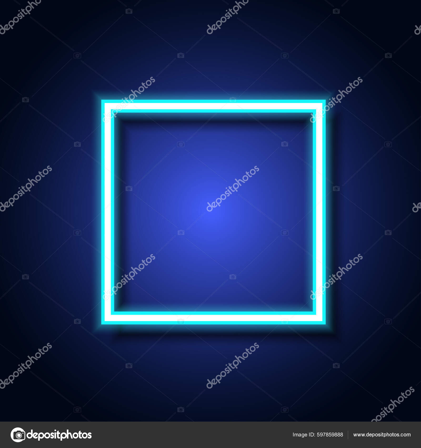 Blue Neon Light Square Frame Background Vector Illustration Stock ...