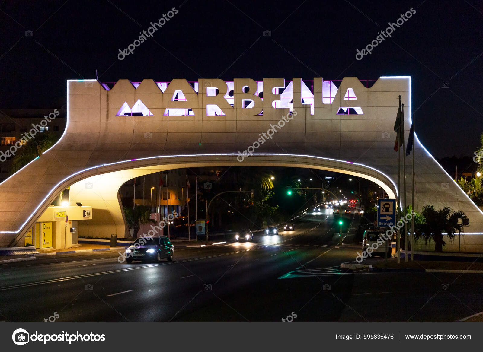 Marbella Spain July 2020 Marbella Sign Entrance City Night Perspective ...