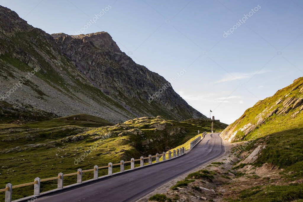 The beautiful sunrise in Splugen Pass (Italy and Switzerland border ...