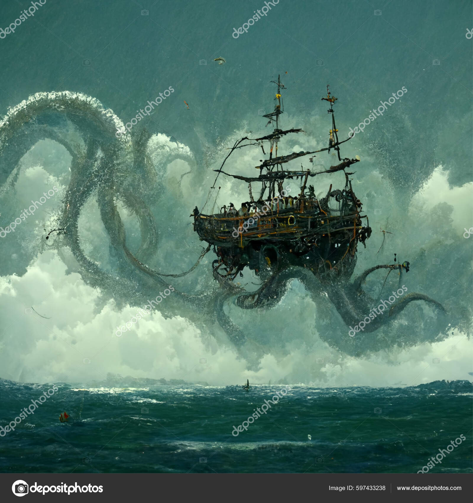Kraken Attacking Ship