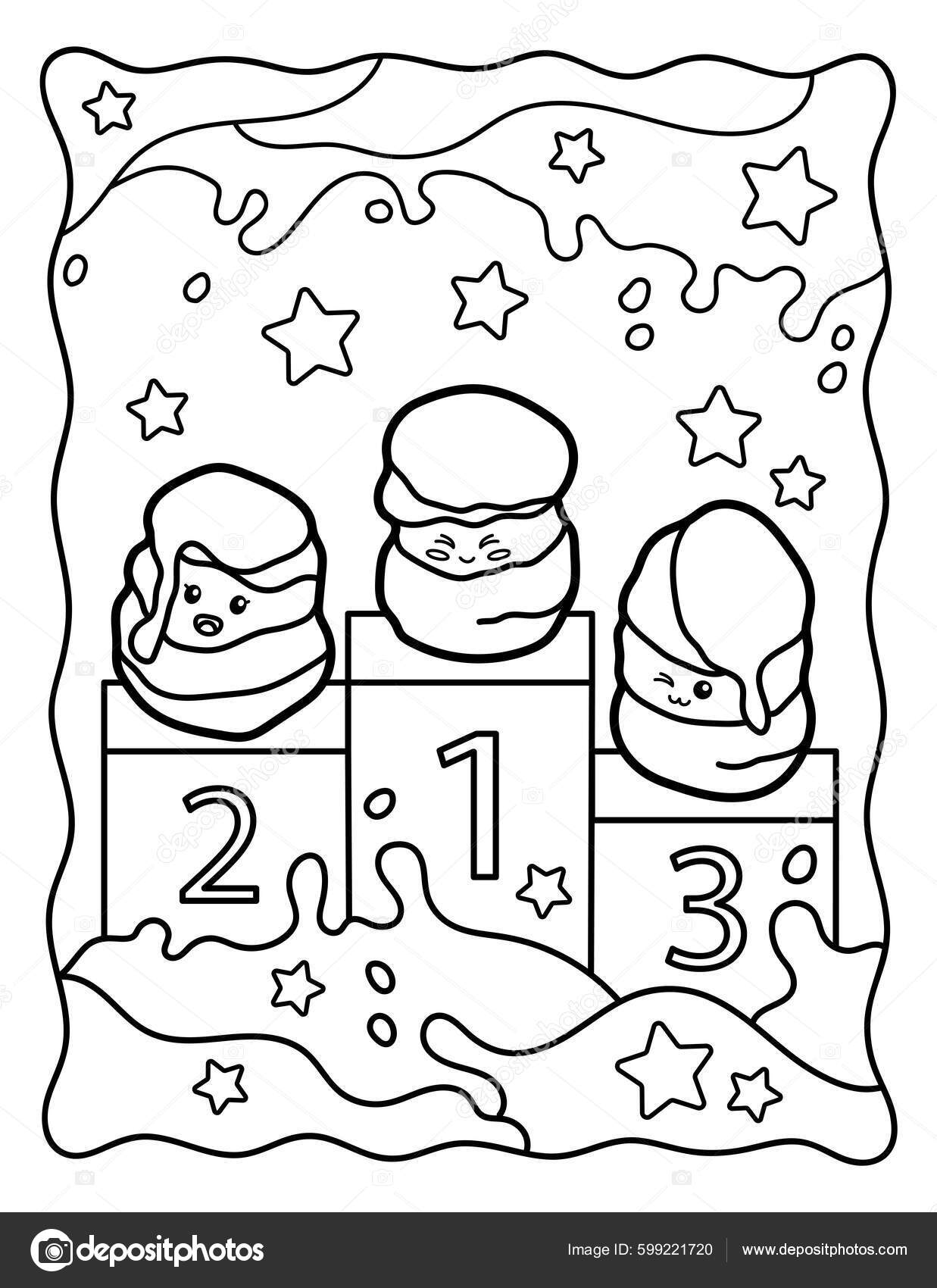 Kawaii Coloring Page Eclairs Sweets Black White Illustration Vector de ...