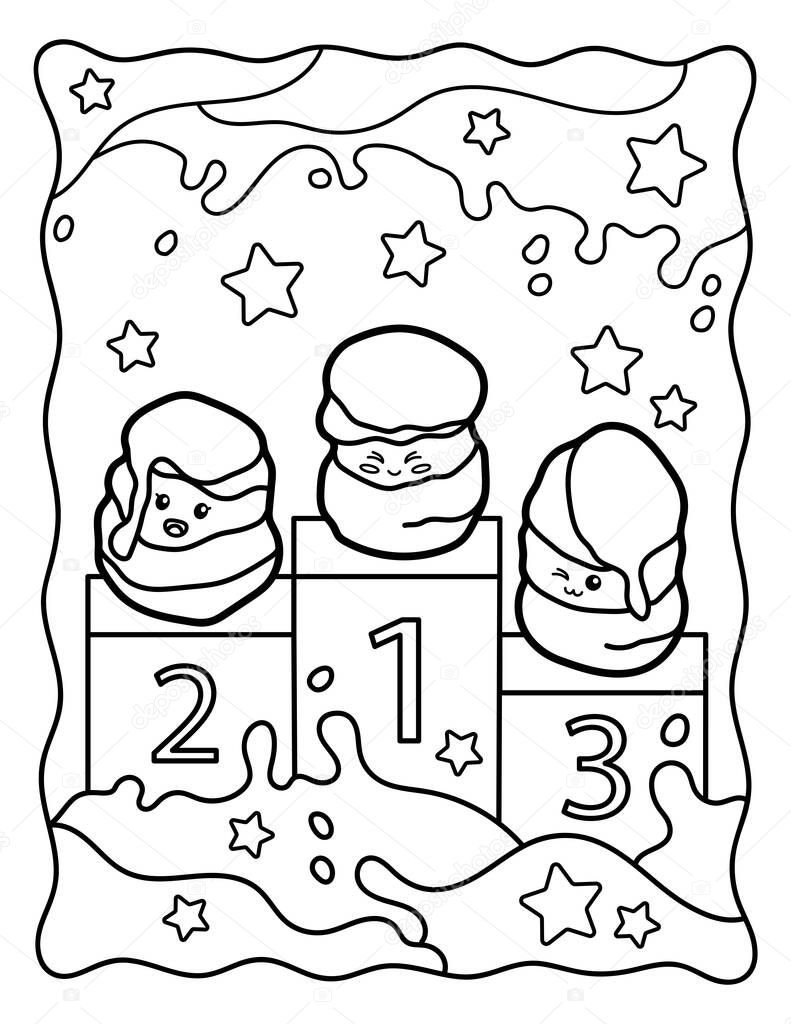 Kawaii Coloring Page Eclairs Sweets Black White Illustration Vector de ...