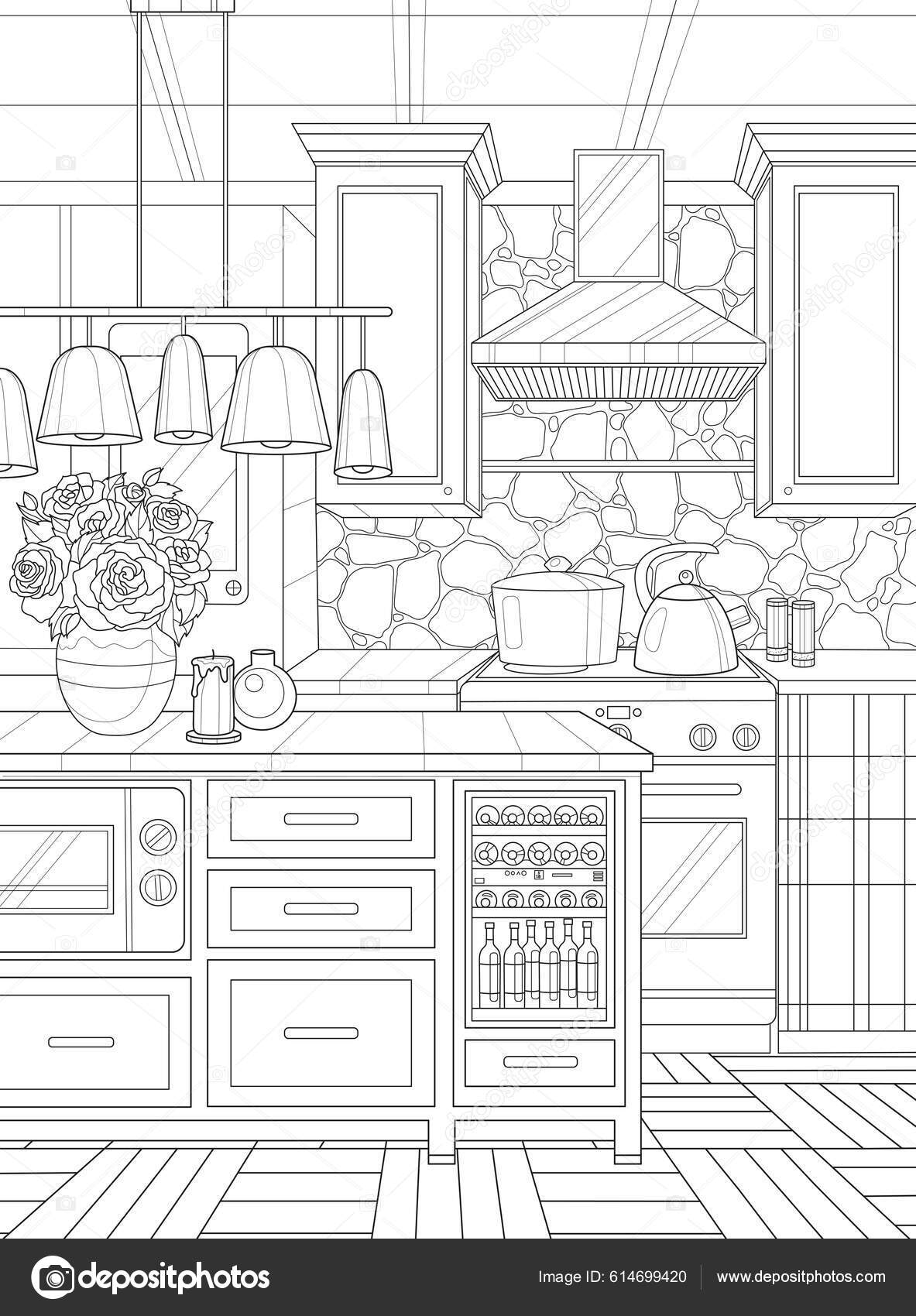 Coloring Kitchen Bar Counter Pages Drawing Printable Floor Getdrawings ...