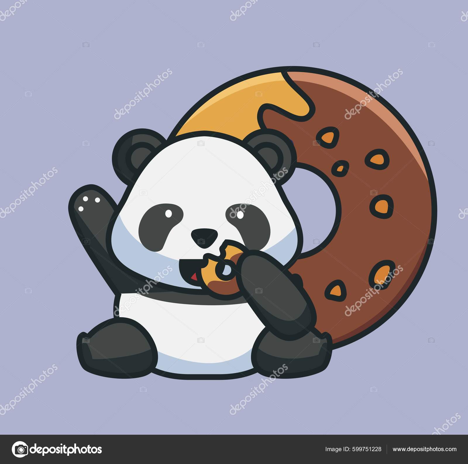 Cute Baby Panda Eating Donuts Chocolate Taste Giant Donuts Cartoon Stock Vector by ©nawazwazwaz ...