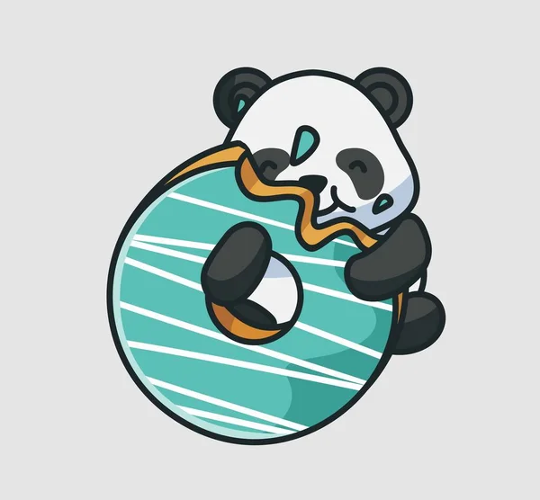 Cute Baby Panda Eating Donuts Chocolate Taste Giant Donuts Cartoon ...