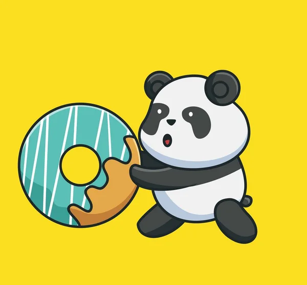 Cute Baby Panda Eating Donuts Chocolate Taste Giant Donuts Cartoon ...