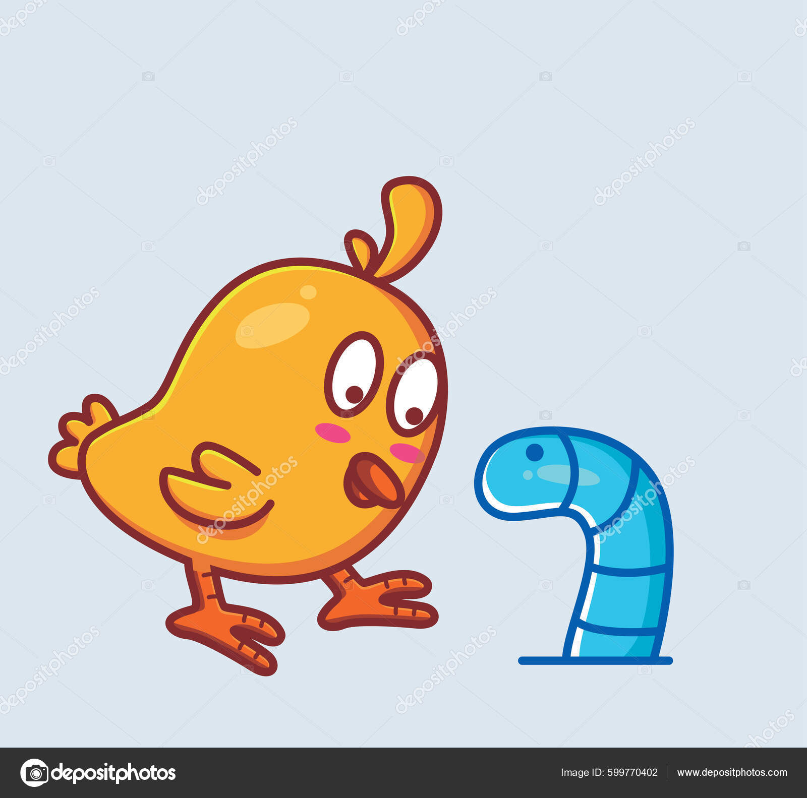 Cute Chicks Eating Worm Animal Cartoon Isolated Flat Style Sticker ...