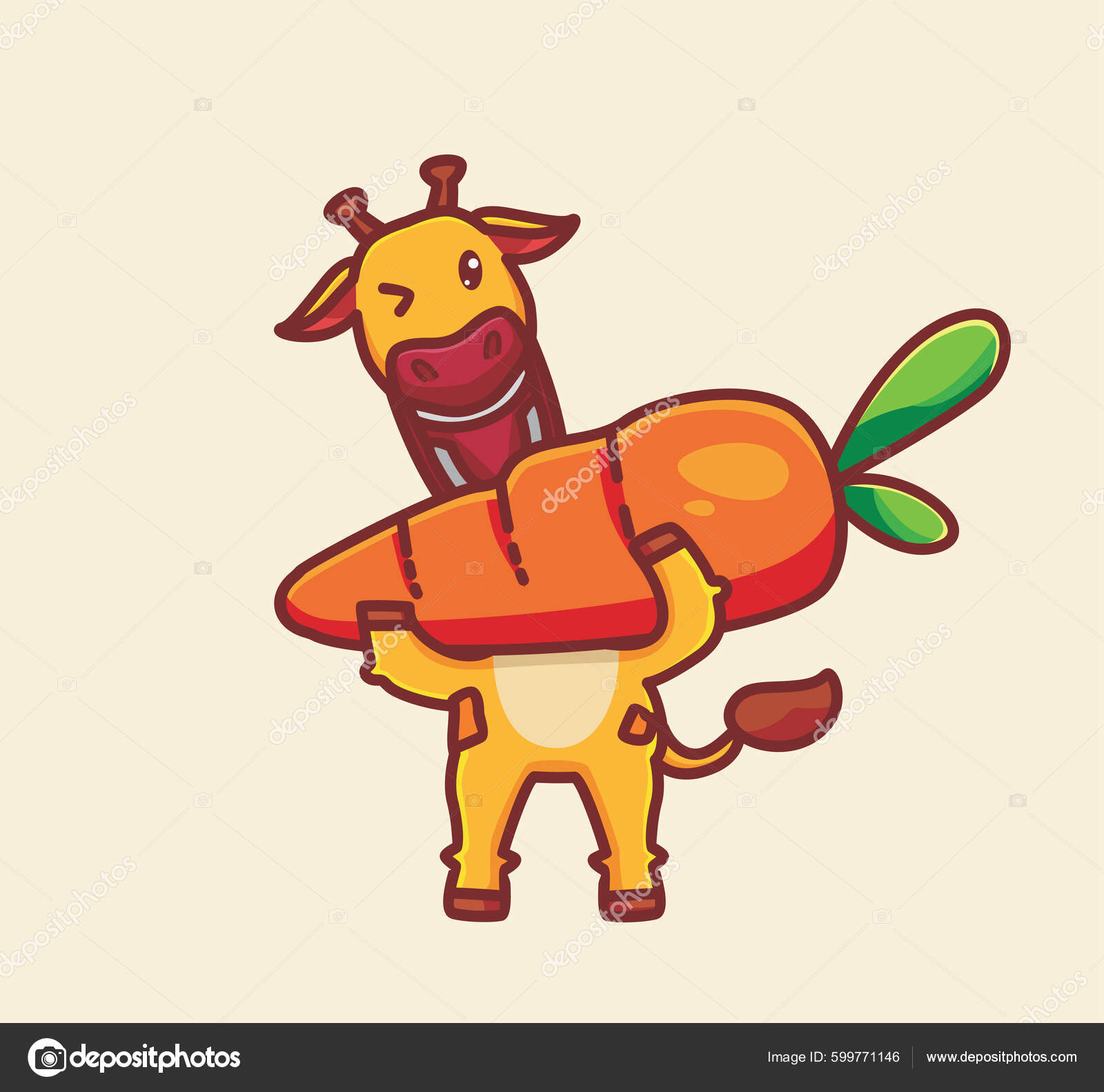 Cute Giraffe Eating Big Carrot Cartoon Animal Food Concept Isolated ...
