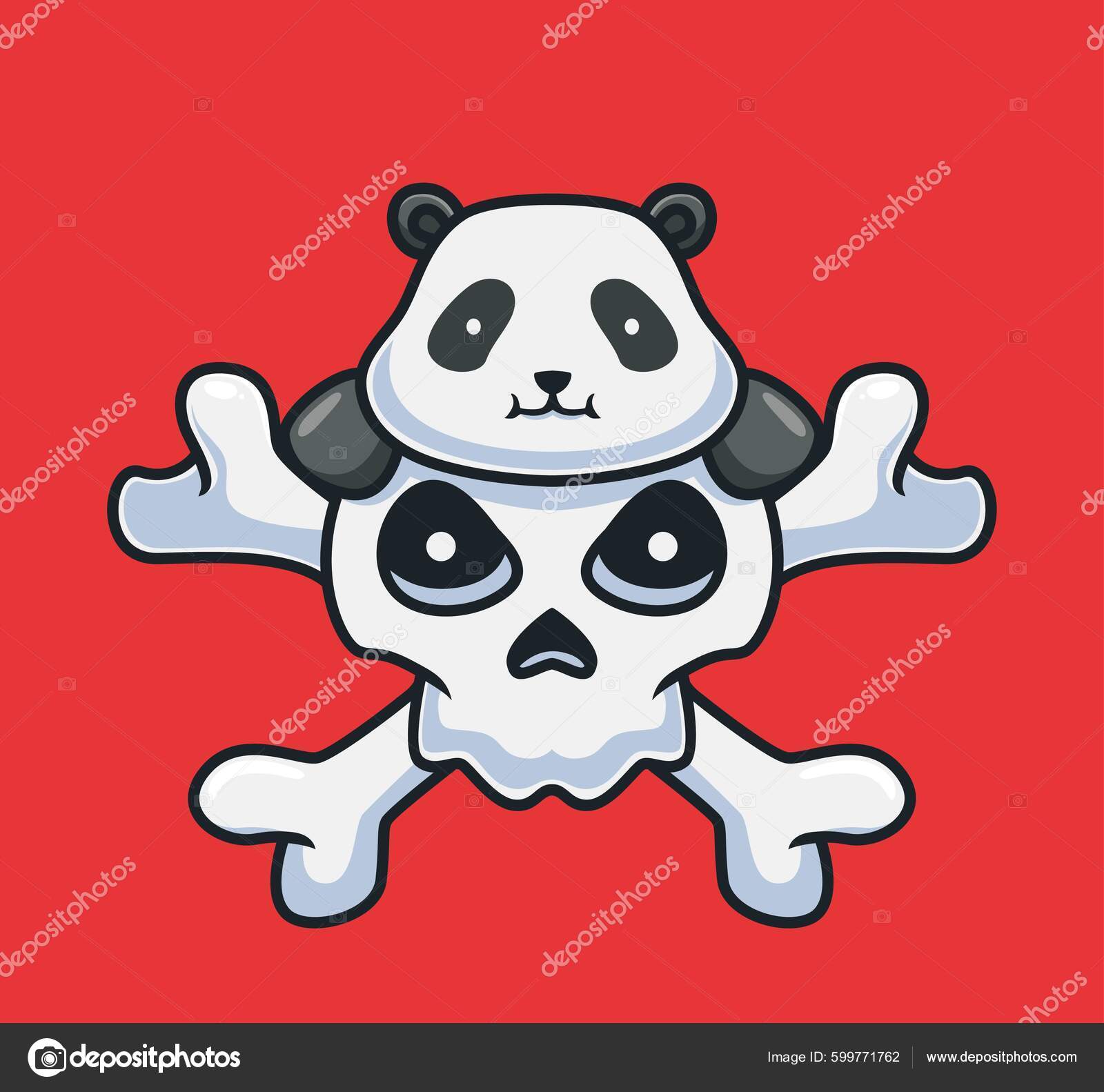 Cute Panda Giant Skull Cartoon Animal Halloween Event Concept Isolated ...