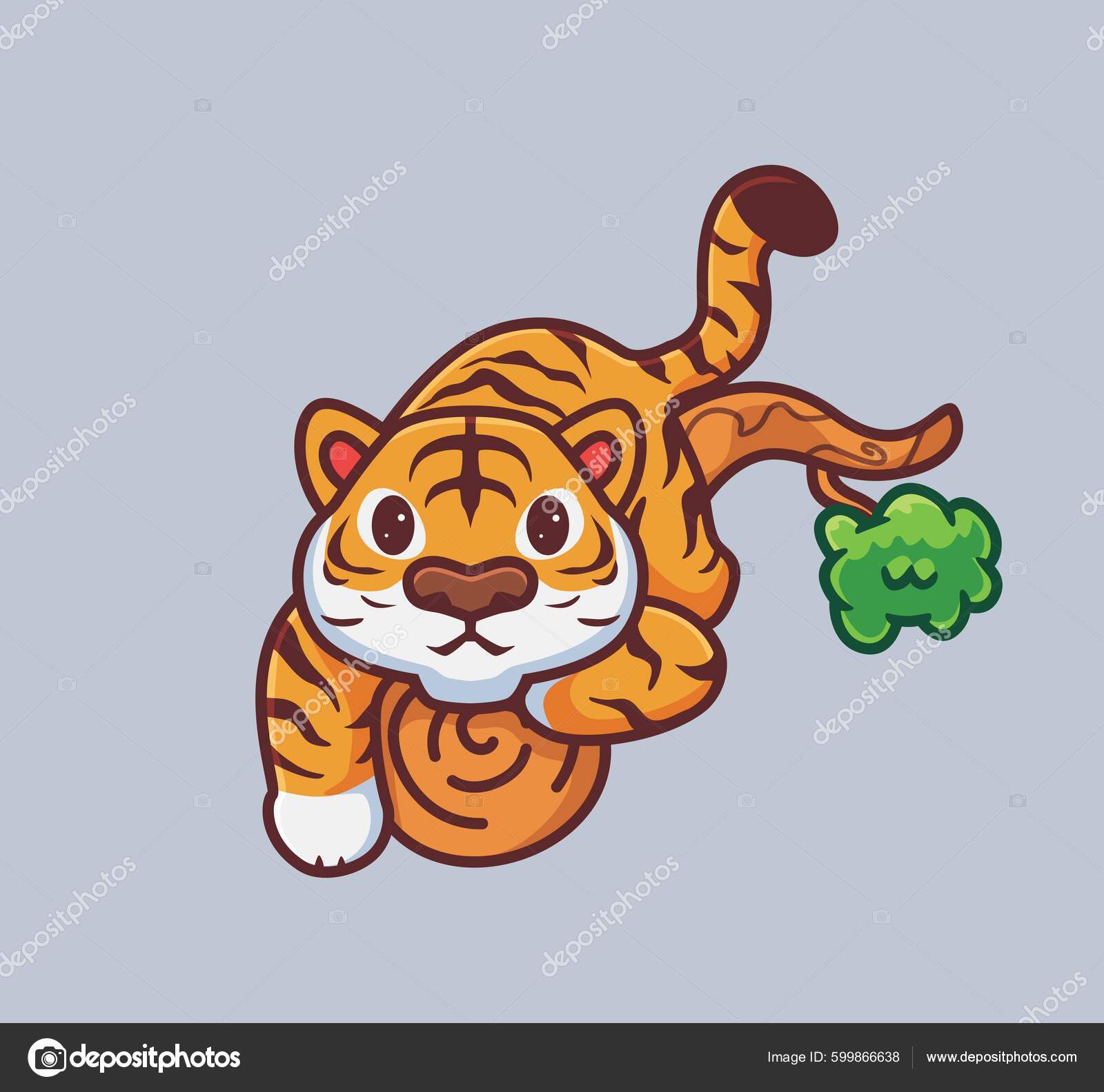 Cute Tiger Tree Isolated Cartoon Animal Nature Illustration Flat Style ...