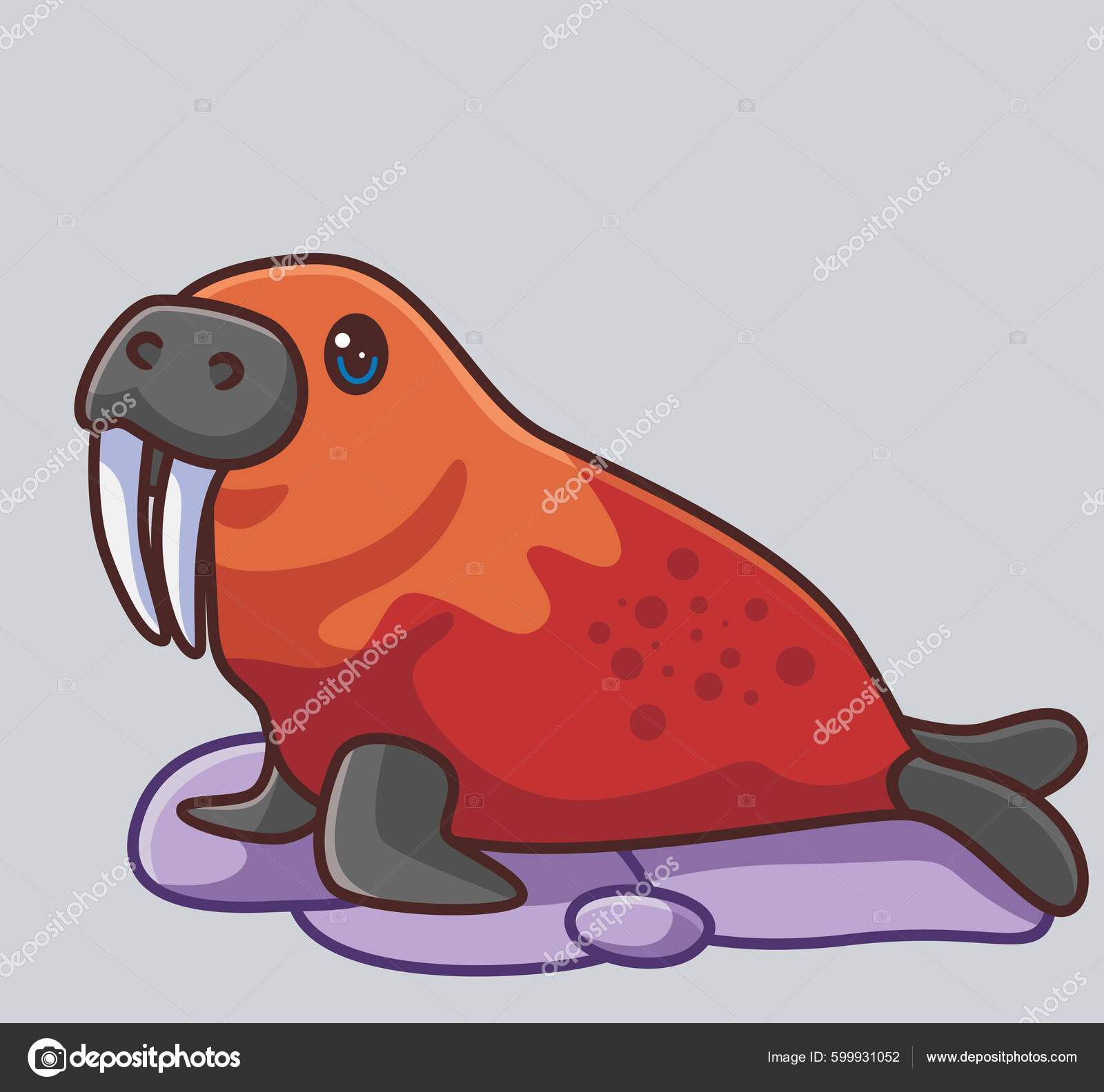 Cute Walrus Big Tusks Isolated Cartoon Animal Illustration Flat Style ...