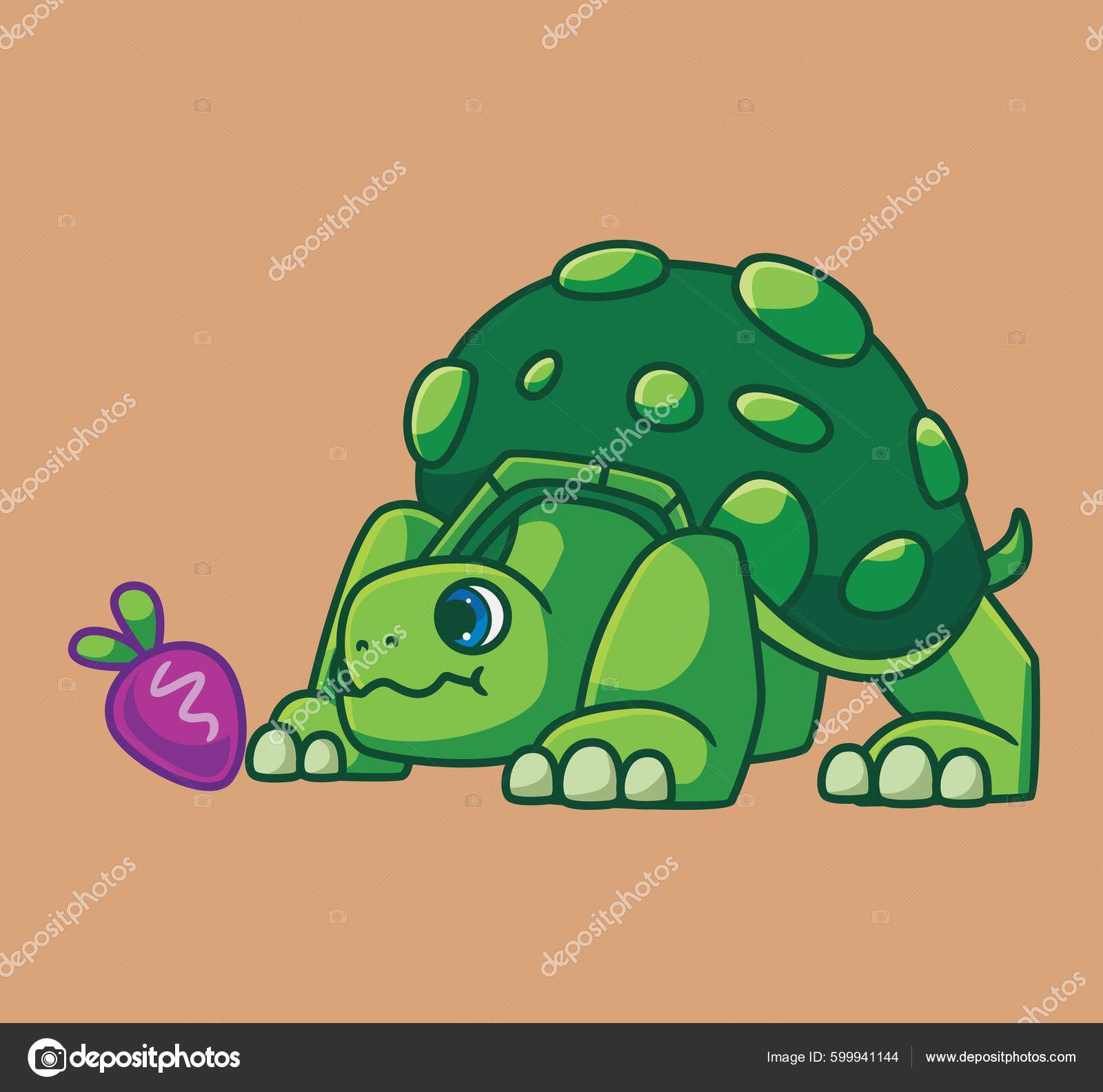 Cute Cartoon Turtle Eating Fruit Isolated Cartoon Animal Illustration ...
