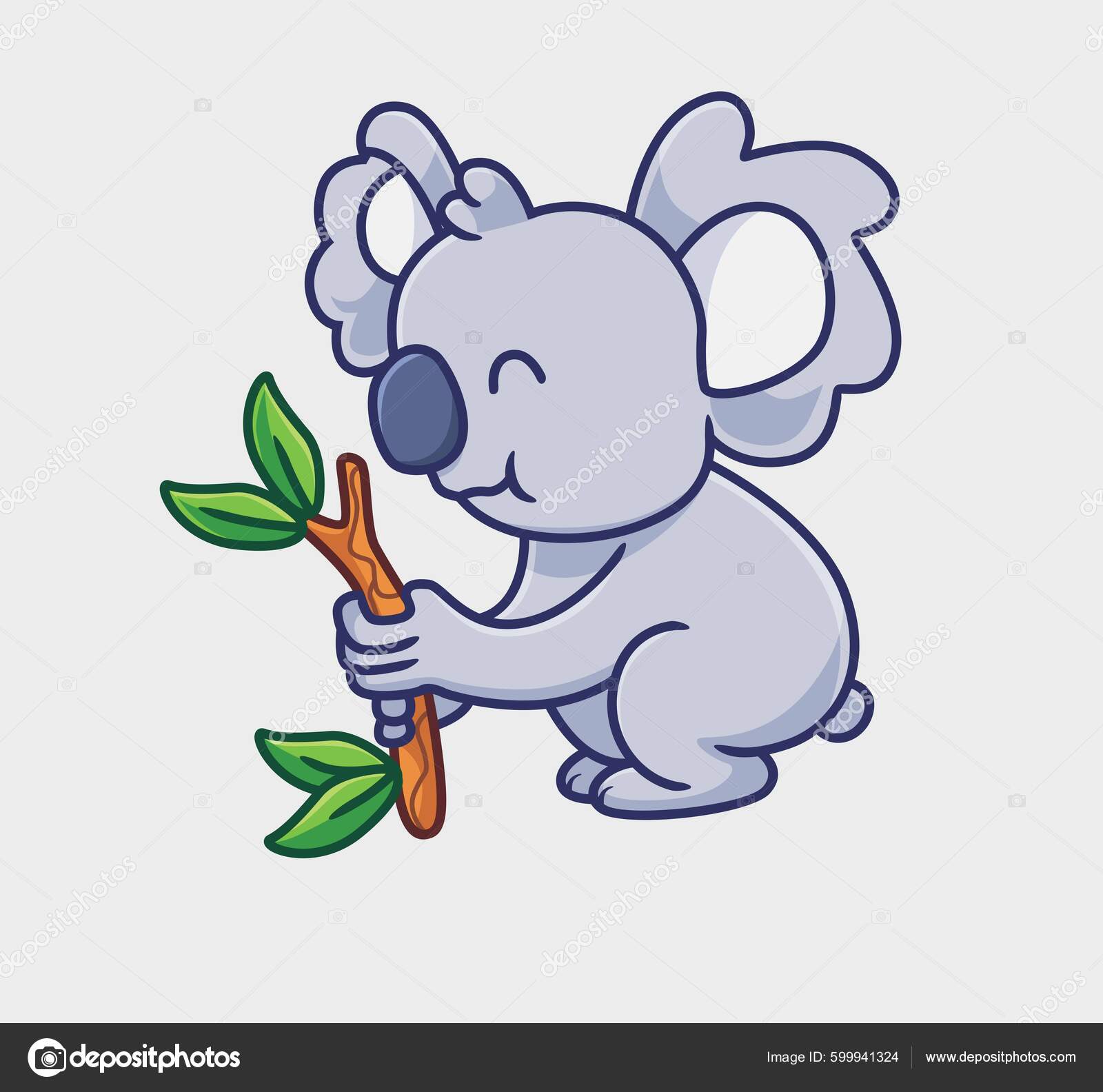 Cute Cartoon Koala Eating Leaf Isolated Cartoon Person Illustration ...