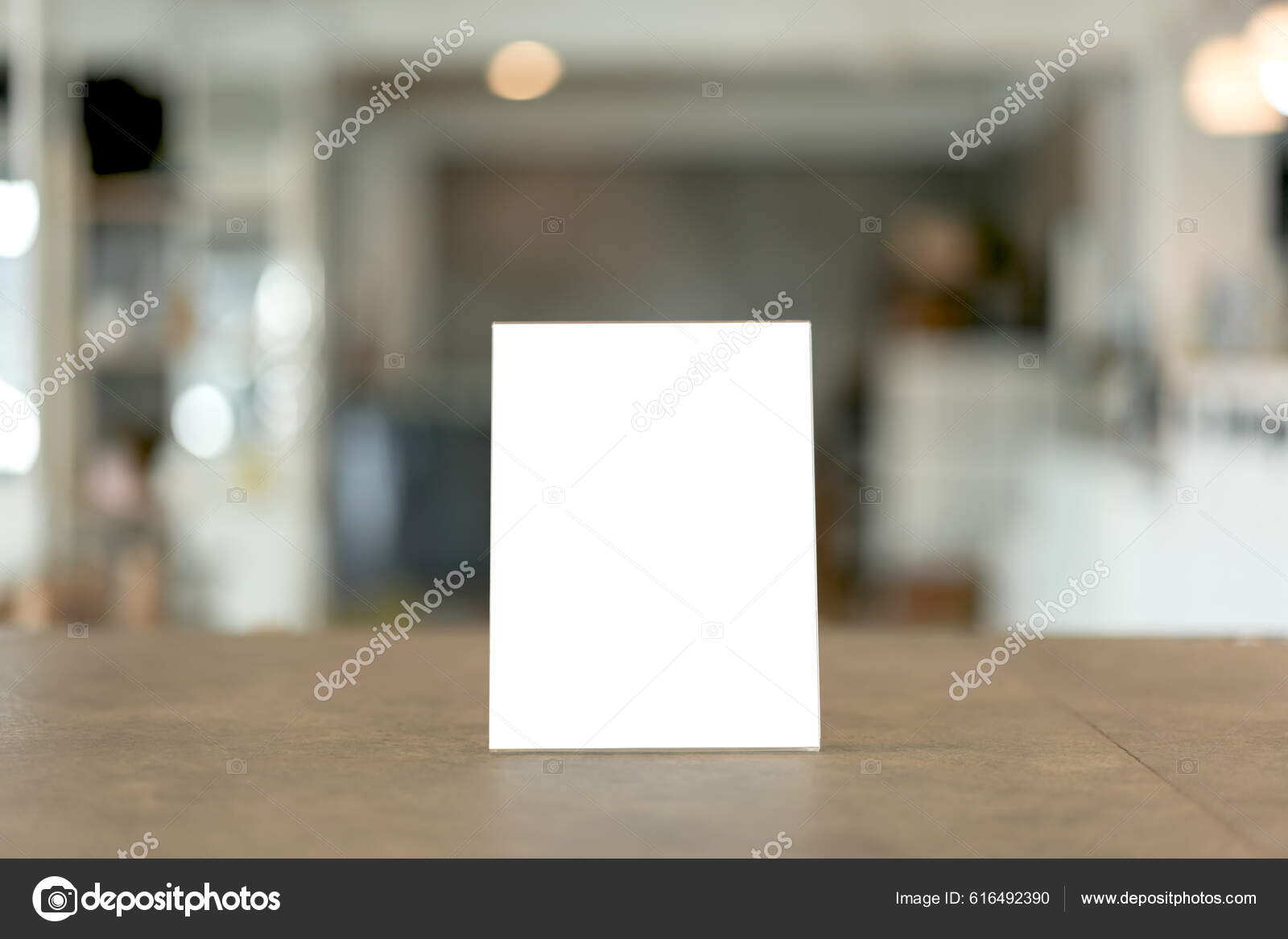 Menu Frame White Blank Screen Wooden Table Restaurant Cafe Bokeh ...