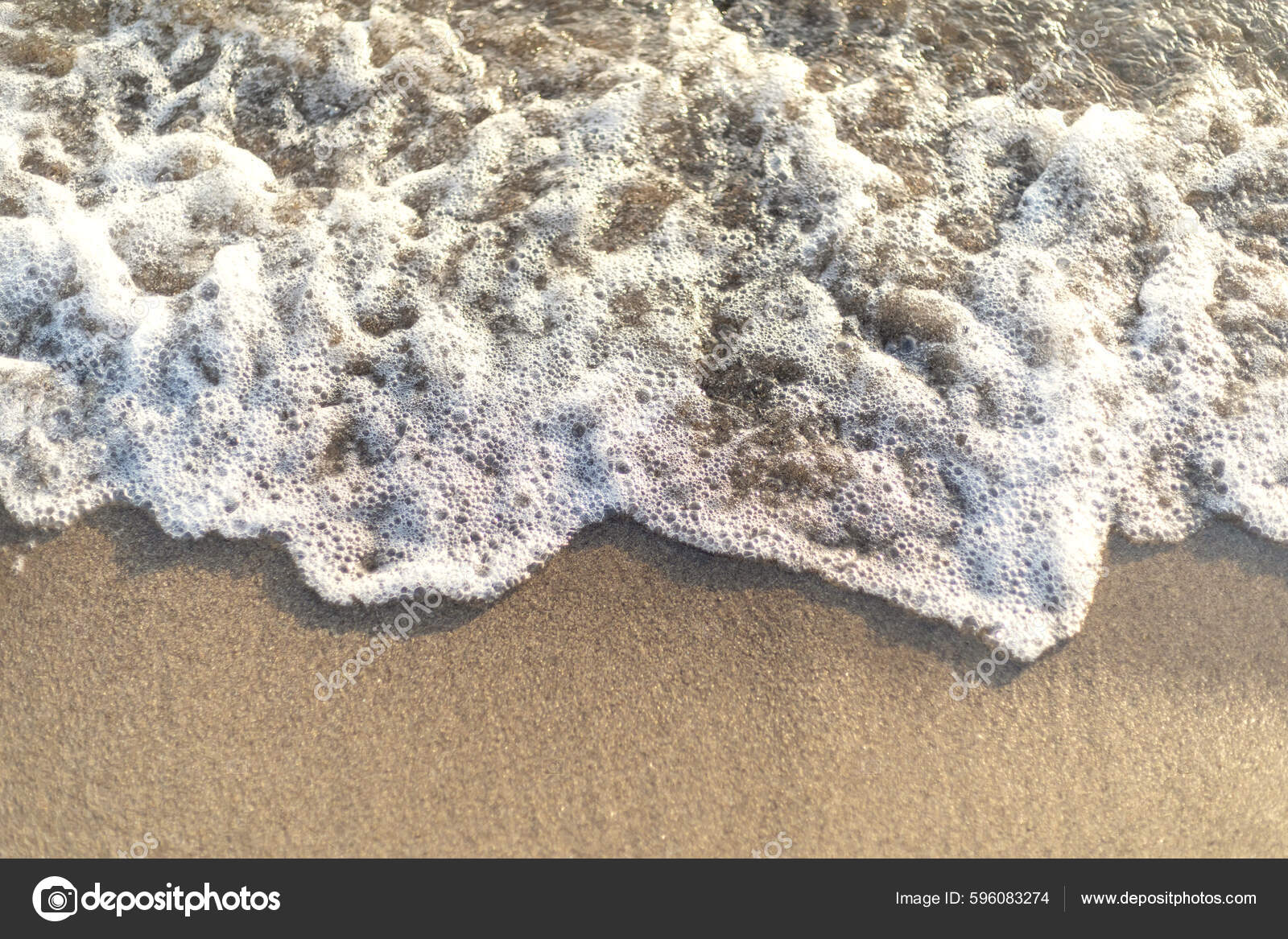 Close Photo Waves Hitting Beach Creating Bubbles — Stock Photo ...