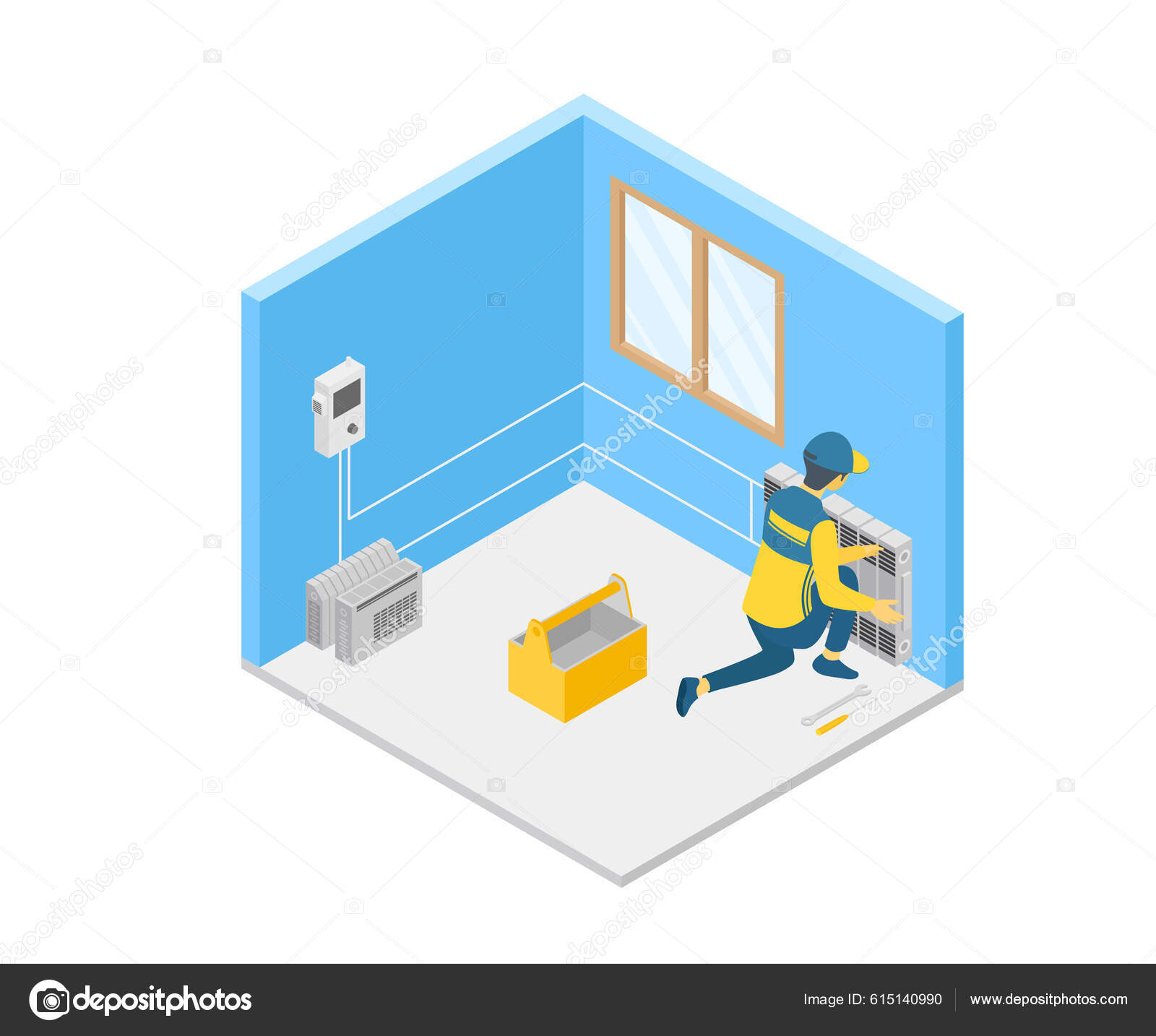 Builder Installs Heating Stock Vector Image by ©huseinart #615140990 Builder Installs Heating Stock Vector Image by ©huseinart #615140990