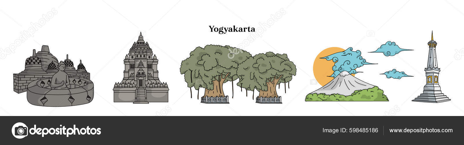 Isolated Yogyakarta Landscape Template Borobudur Temple Prambanan ...