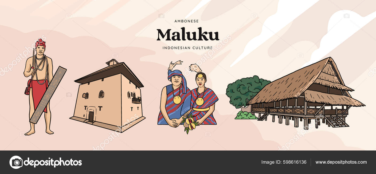 Isolated Maluku Illustration Hand Drawn Indonesian Cultures Background ...