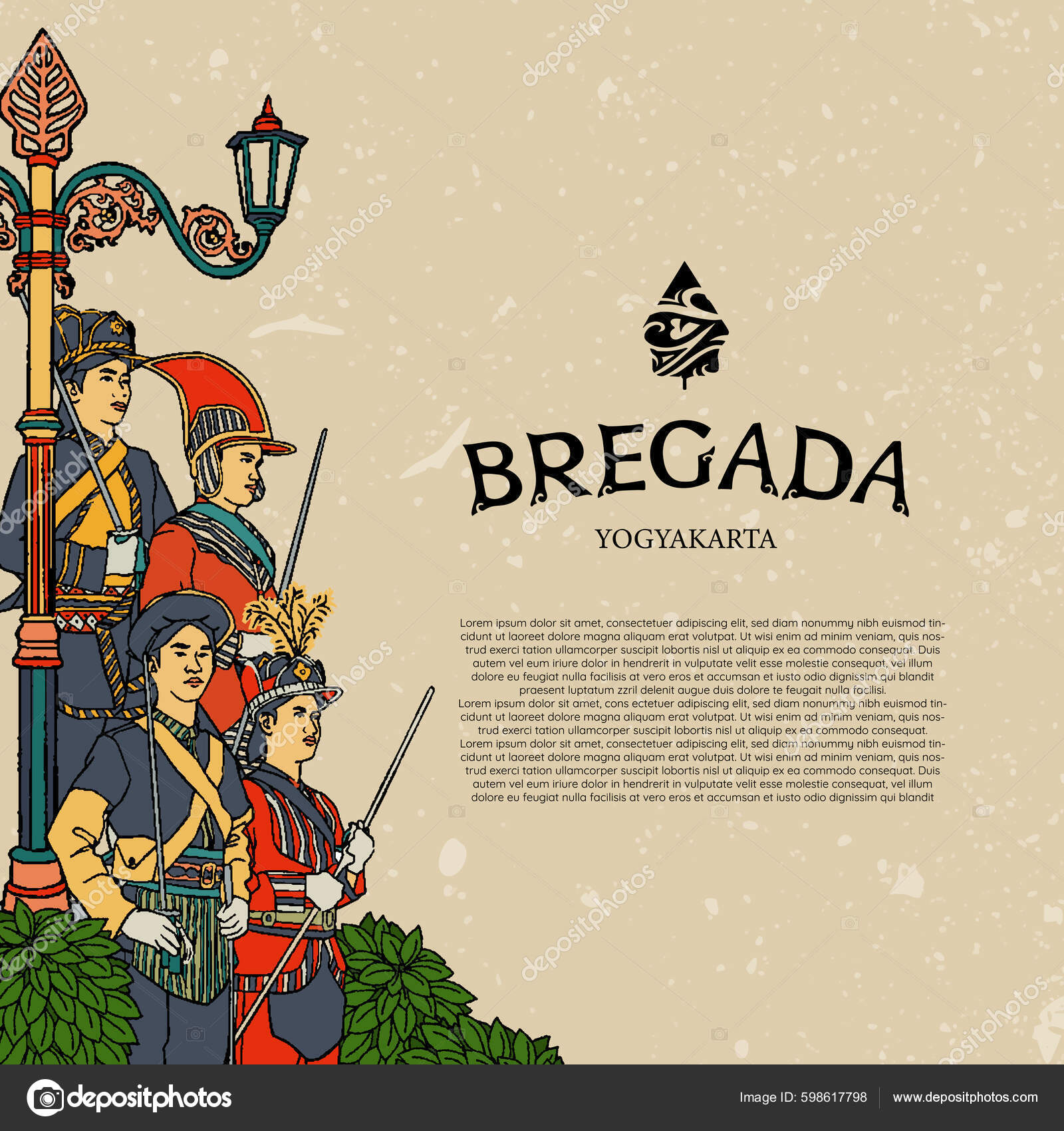 Yogyakarta Kraton Guards Vector Illustration Hand Drawn Indonesian ...