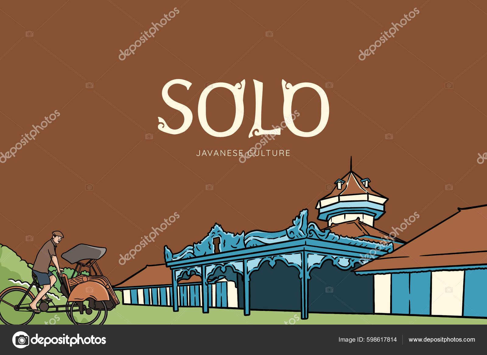 Set Surakarta Javanese Regency Illustration Hand Drawn Indonesian ...