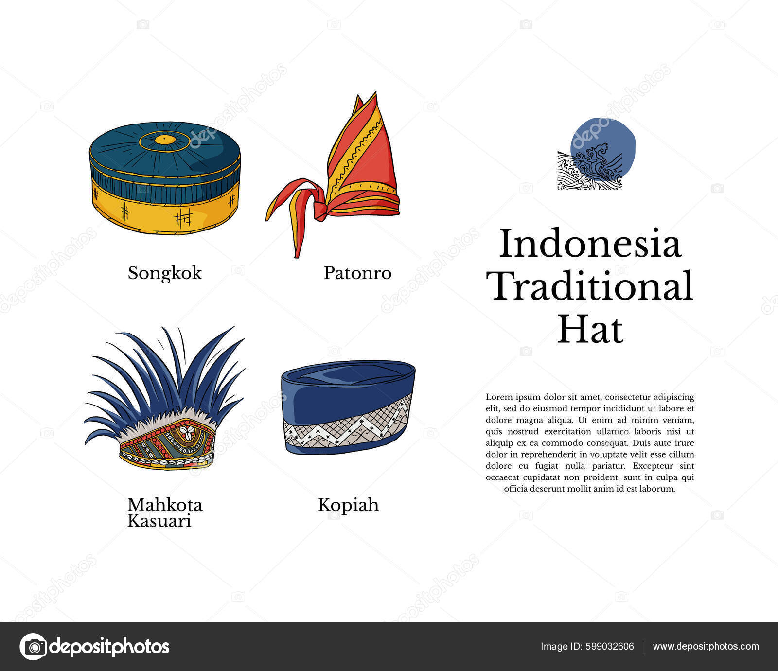 Isolated Indonesia Traditional Hat Handrawn Illustration Vektor Stok ...