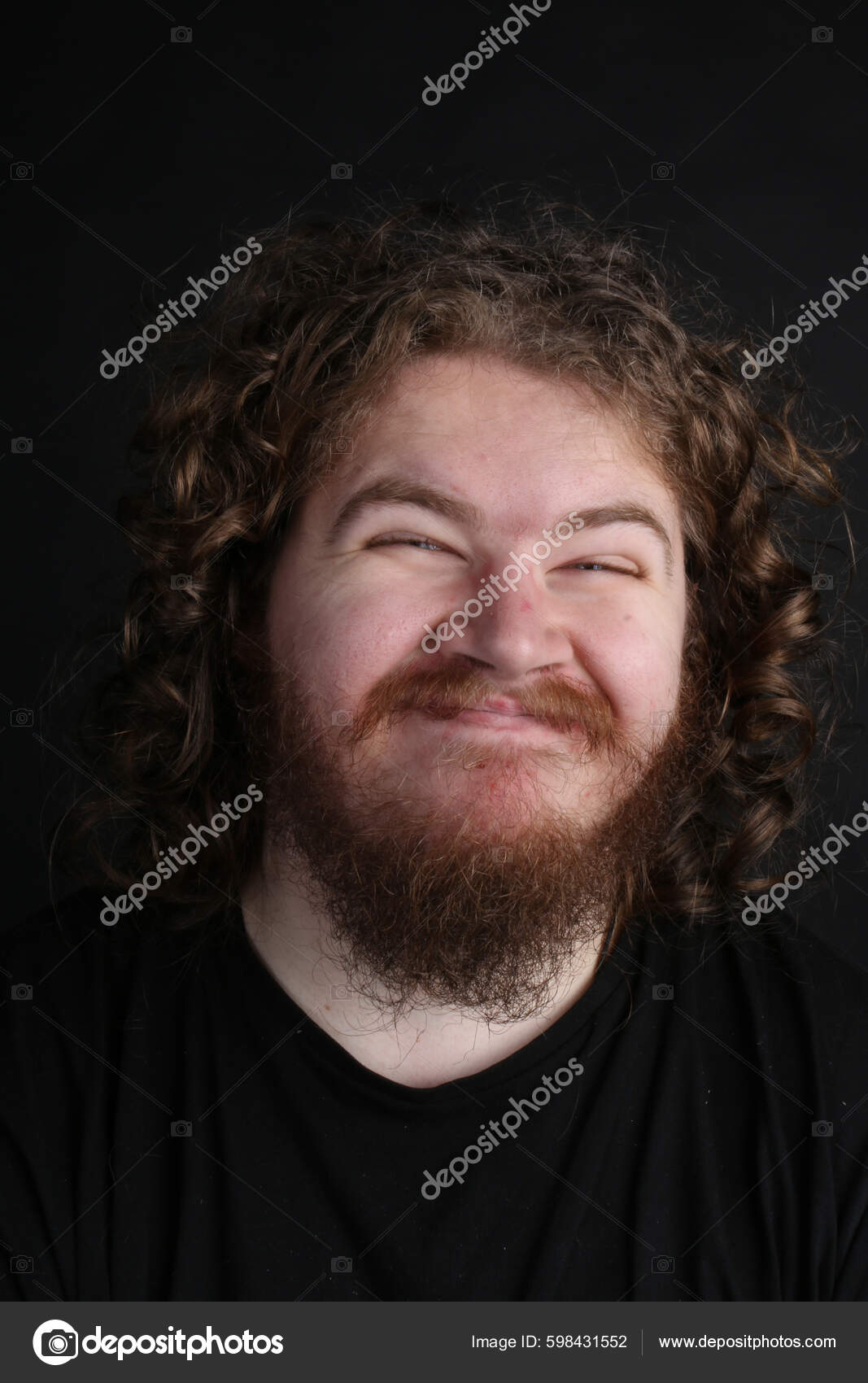 Size Male Long Hair Beard Pulling Funny Face Studio Backdrop — Stock ...