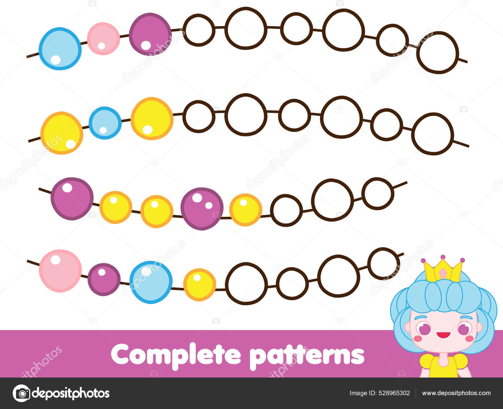 Complete Patterns Educational Game Children Drawing Activity Kids Color ...