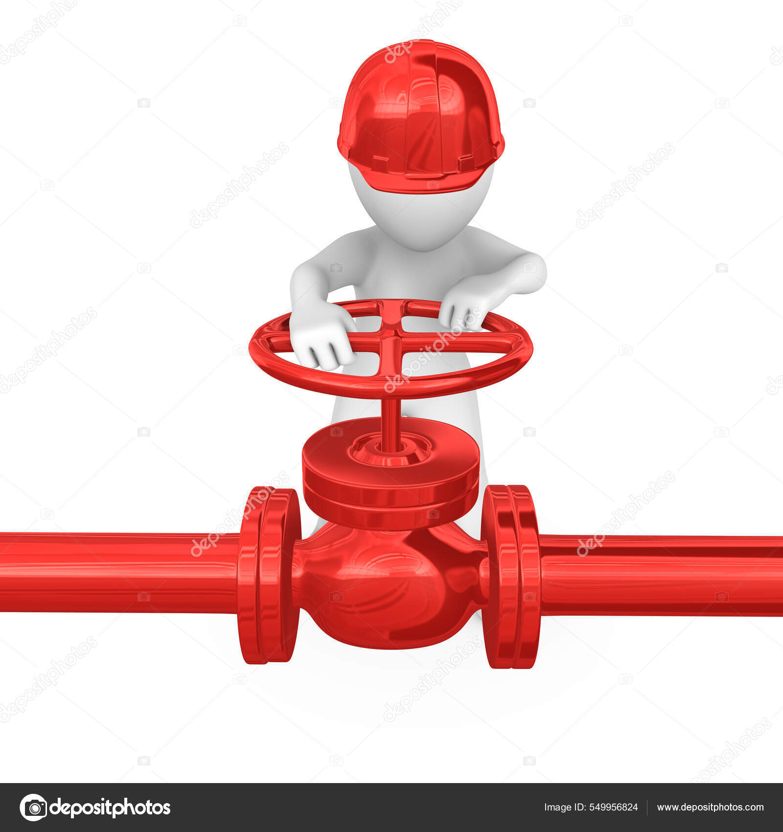 White Worker Worker Opens Valve Pipe Rendered Illustration — Stock ...